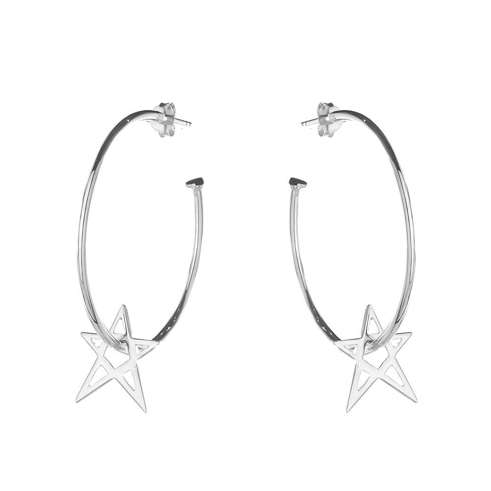 Star Hoop Silver Earrings