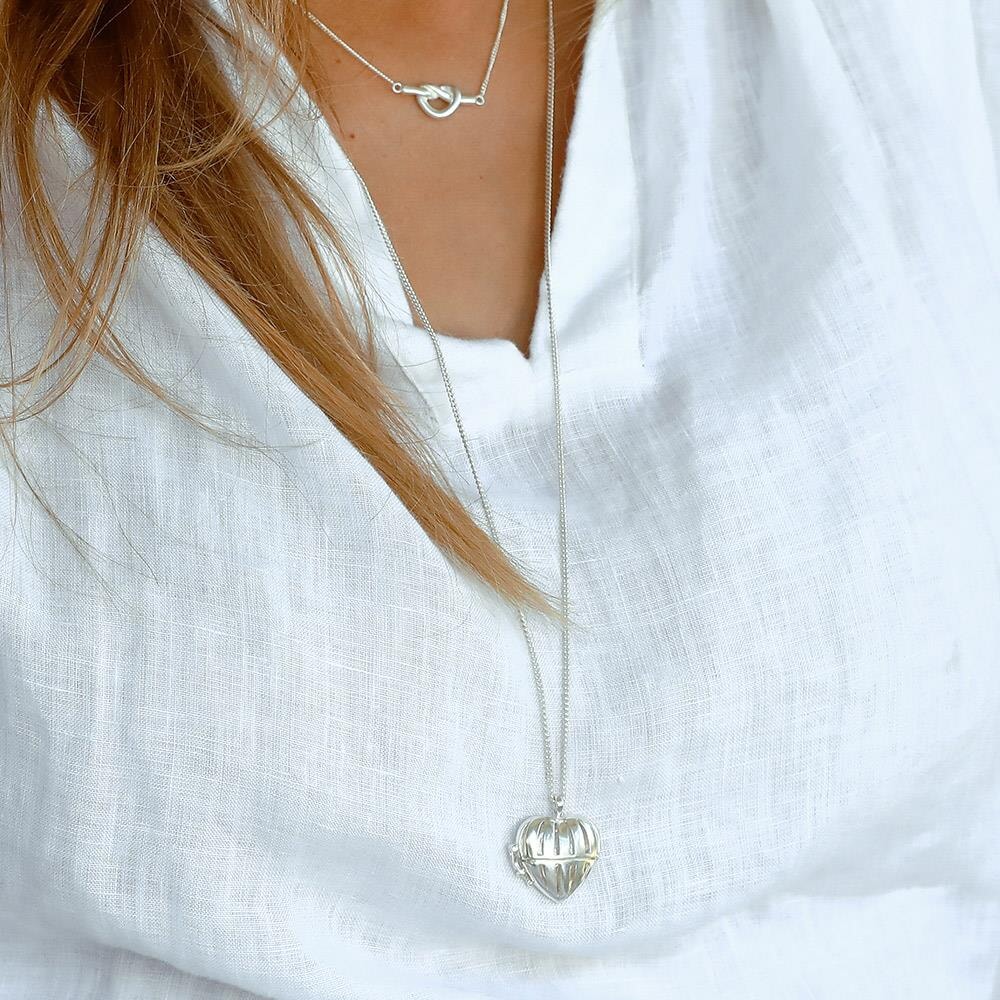 Silver Heart Locket Necklace, with engraved motto heart charm - Annie Haak