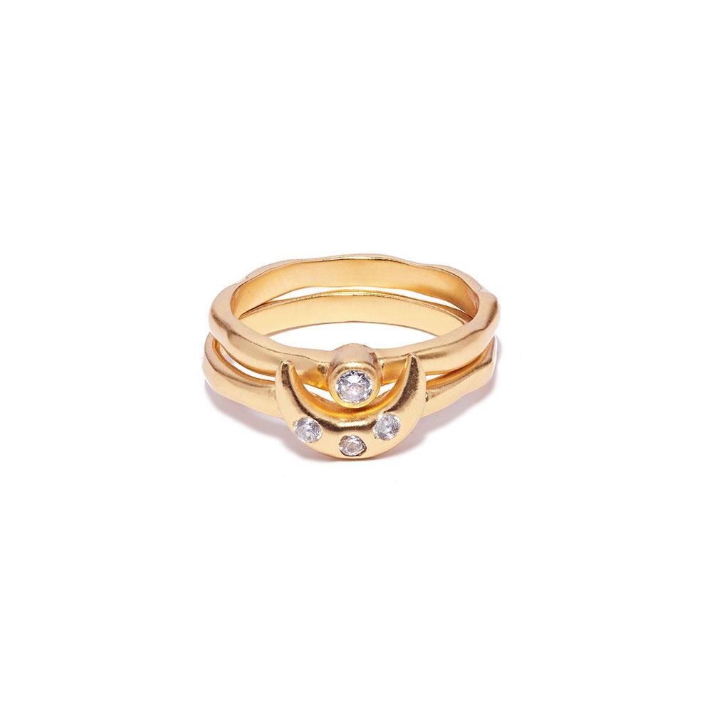 Gold Plated Crystal Moon Ring Stack - Annie Haak