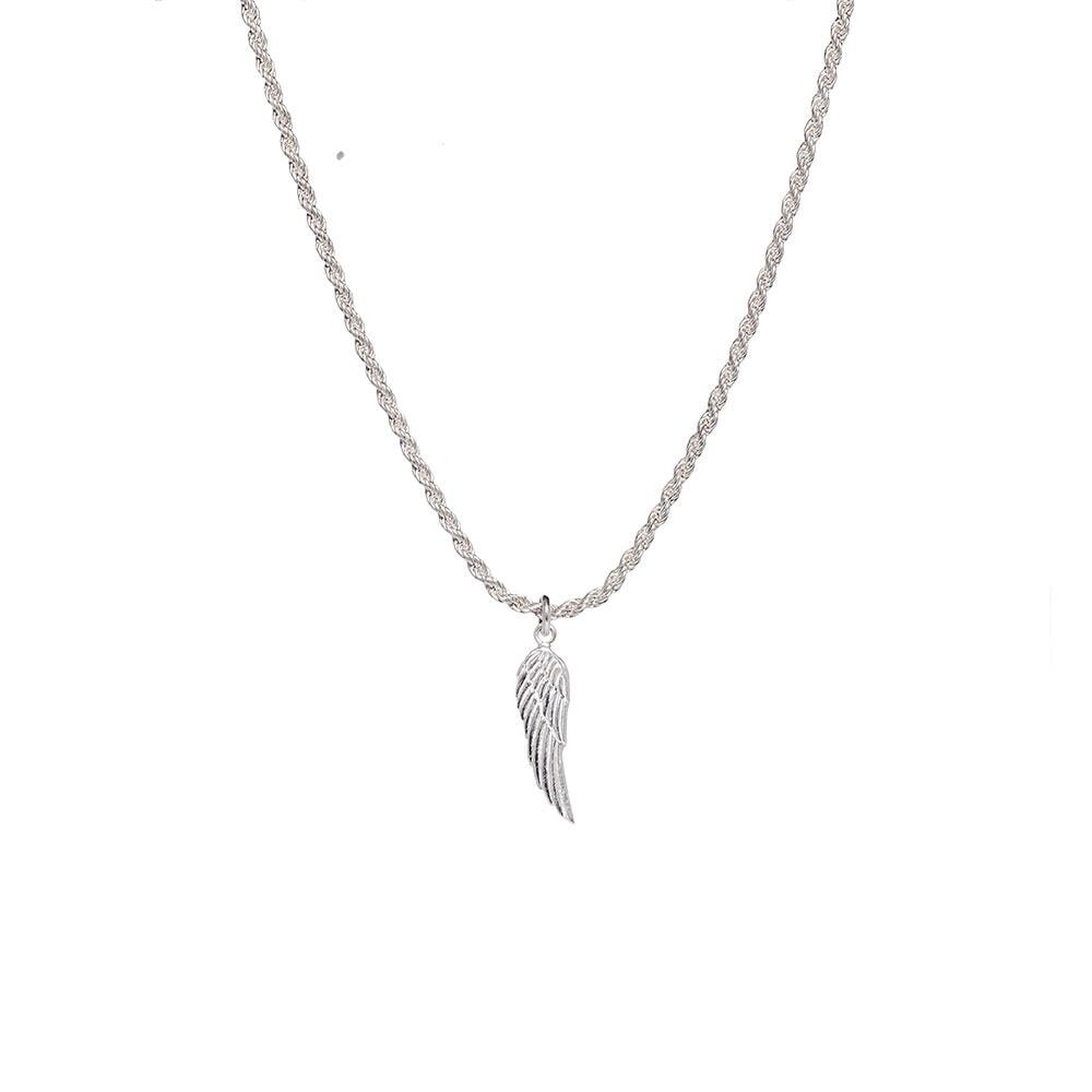 Rope Silver Chain Necklace with Angel Wing - 42 Jewellery