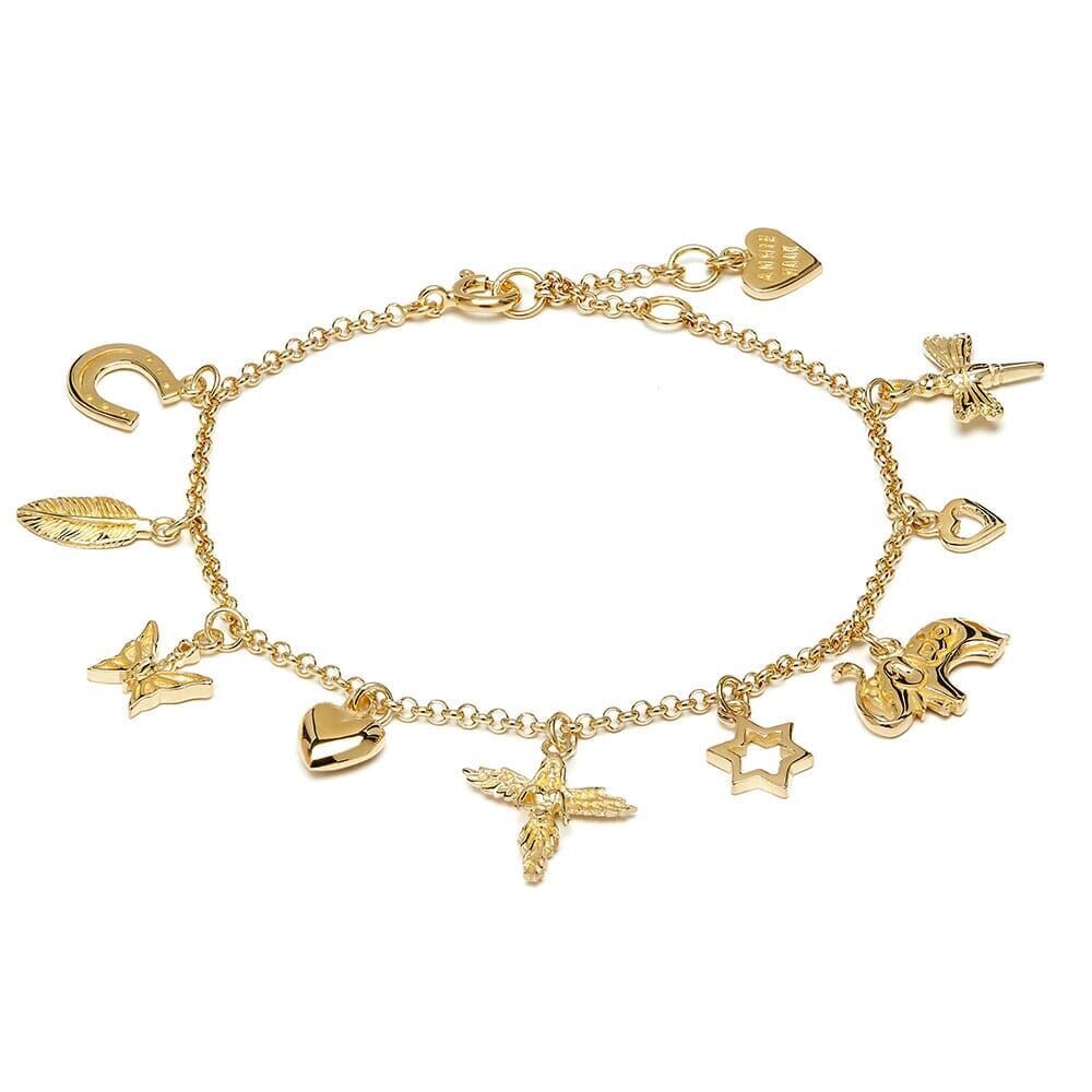 Gold Chain Bracelet with 9 pretty charms