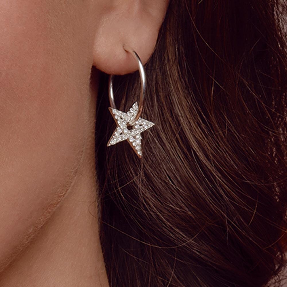 Clear Crystal Star Hoop Silver Earrings