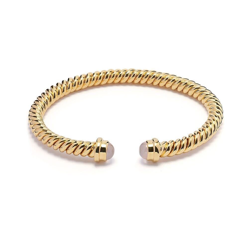 Gold Twirl Bangle with incorporating Rose Quartz Stones