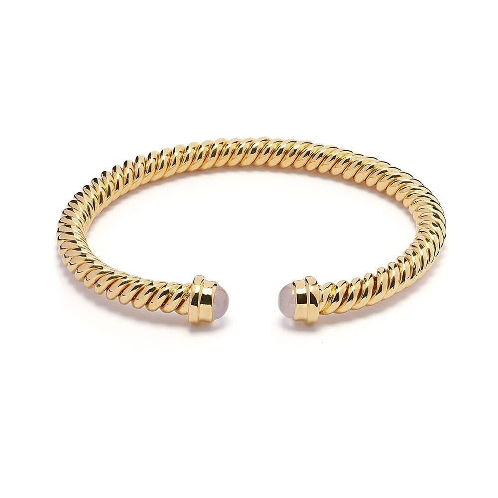 Gold Twirl Bangle with incorporating Rose Quartz Stones