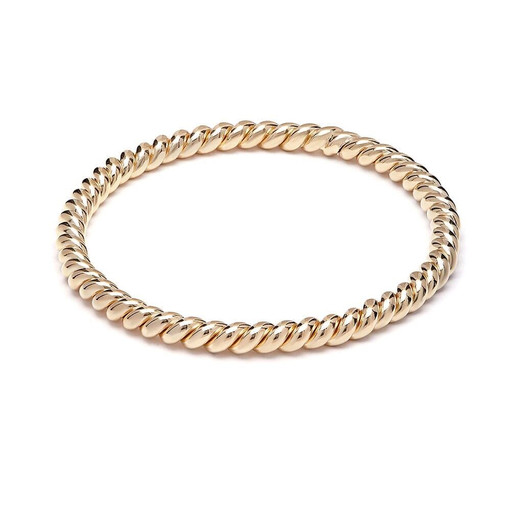 Solid Twirl Gold Bangle with Twisted Design