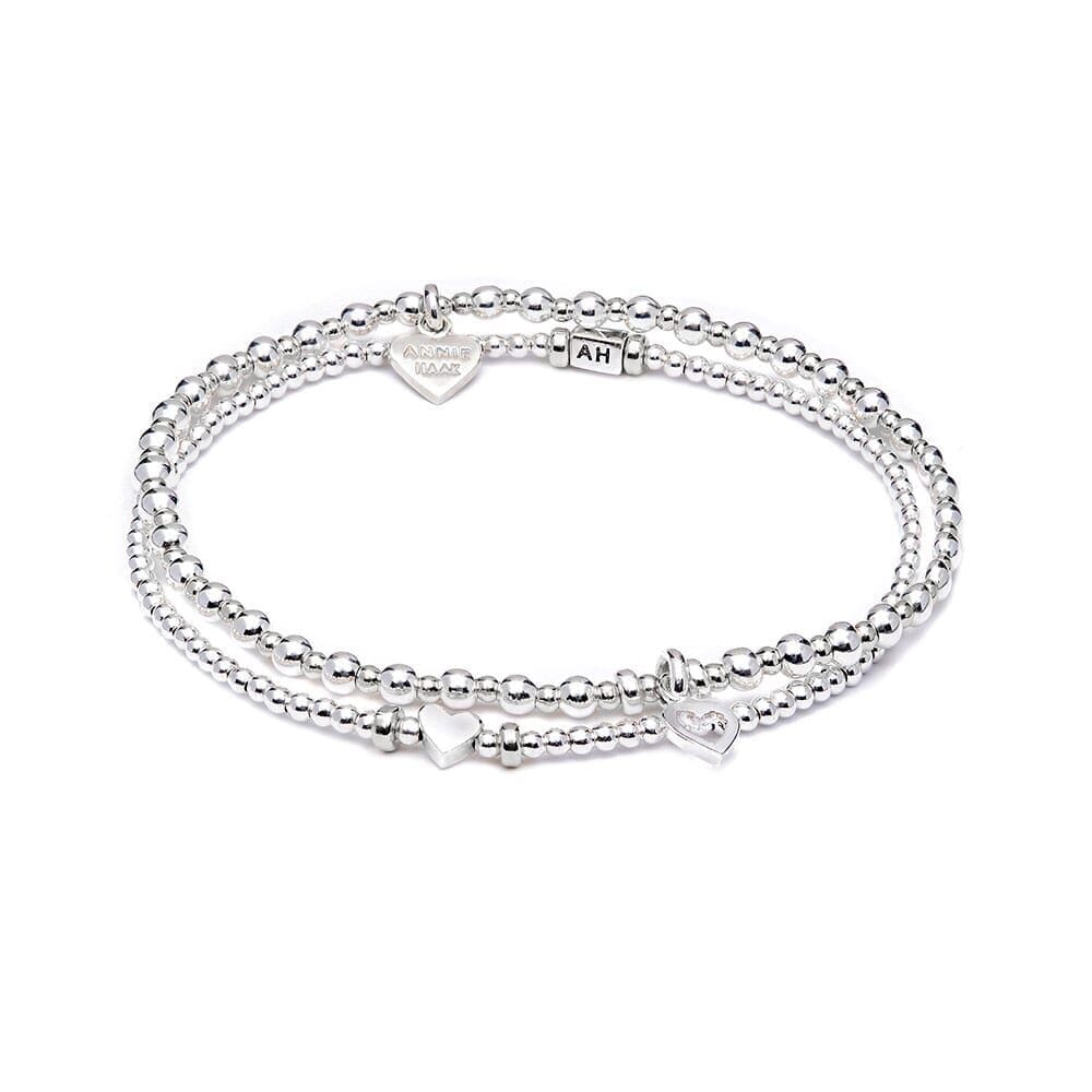 Love Silver Bracelet Stack featuring Heart Charms