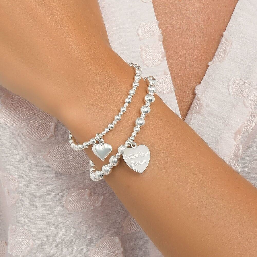 Mini Orchid Silver Charm Bracelet with a Solid Heart Charm