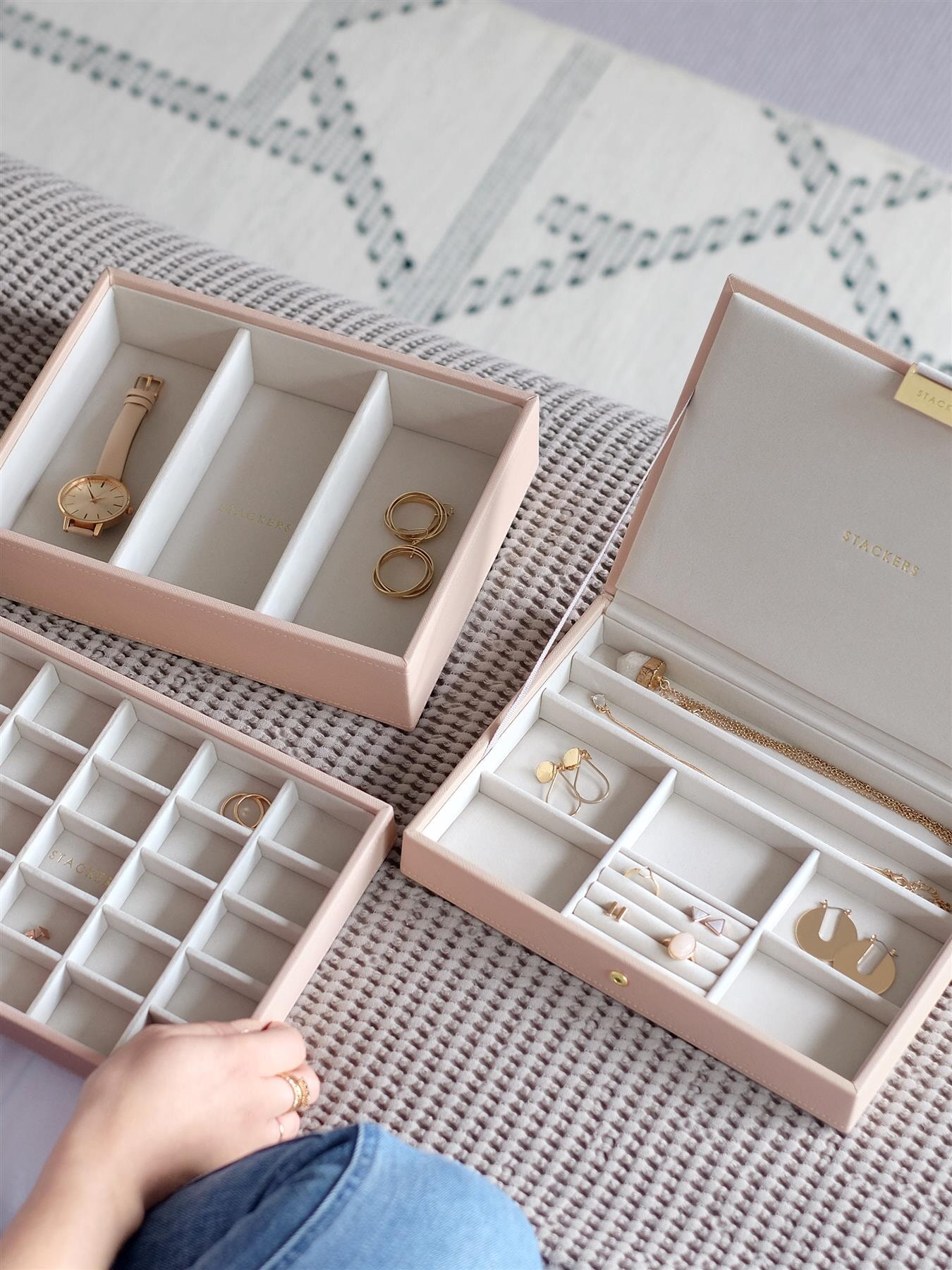 Stackers Blush Leather Jewellery Box - Set of 3