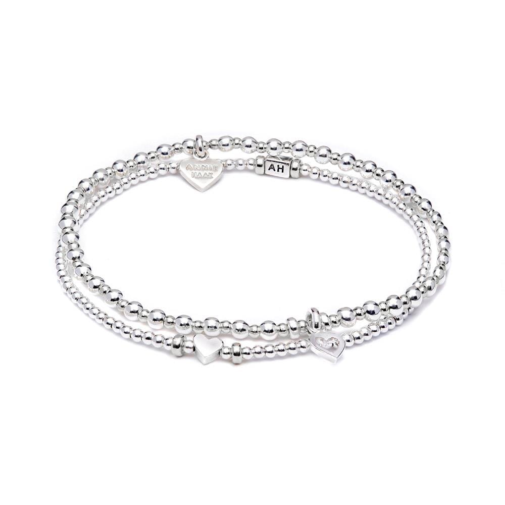 Love Silver Bracelet Stack featuring Heart Charms