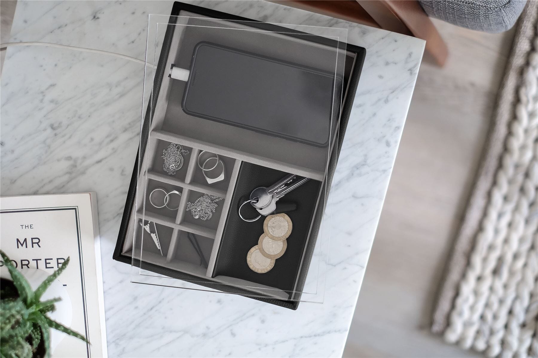 Stackers Pebble Black Valet & Acrylic Lid